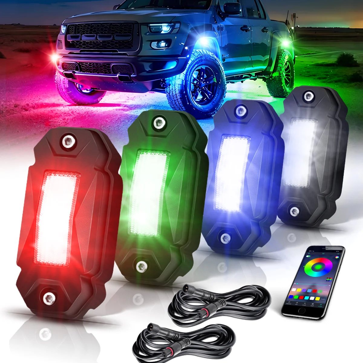LEDMIRCY R2 RGBW Rock Lights 4 Control Modes & Waterproof