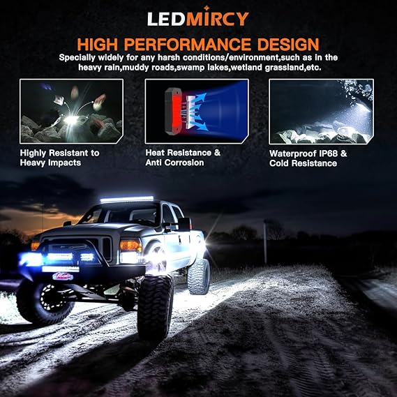 LEDMIRCY R4 Pure White LED Rock Lights Kit with Rocker Switch 16PCS ...
