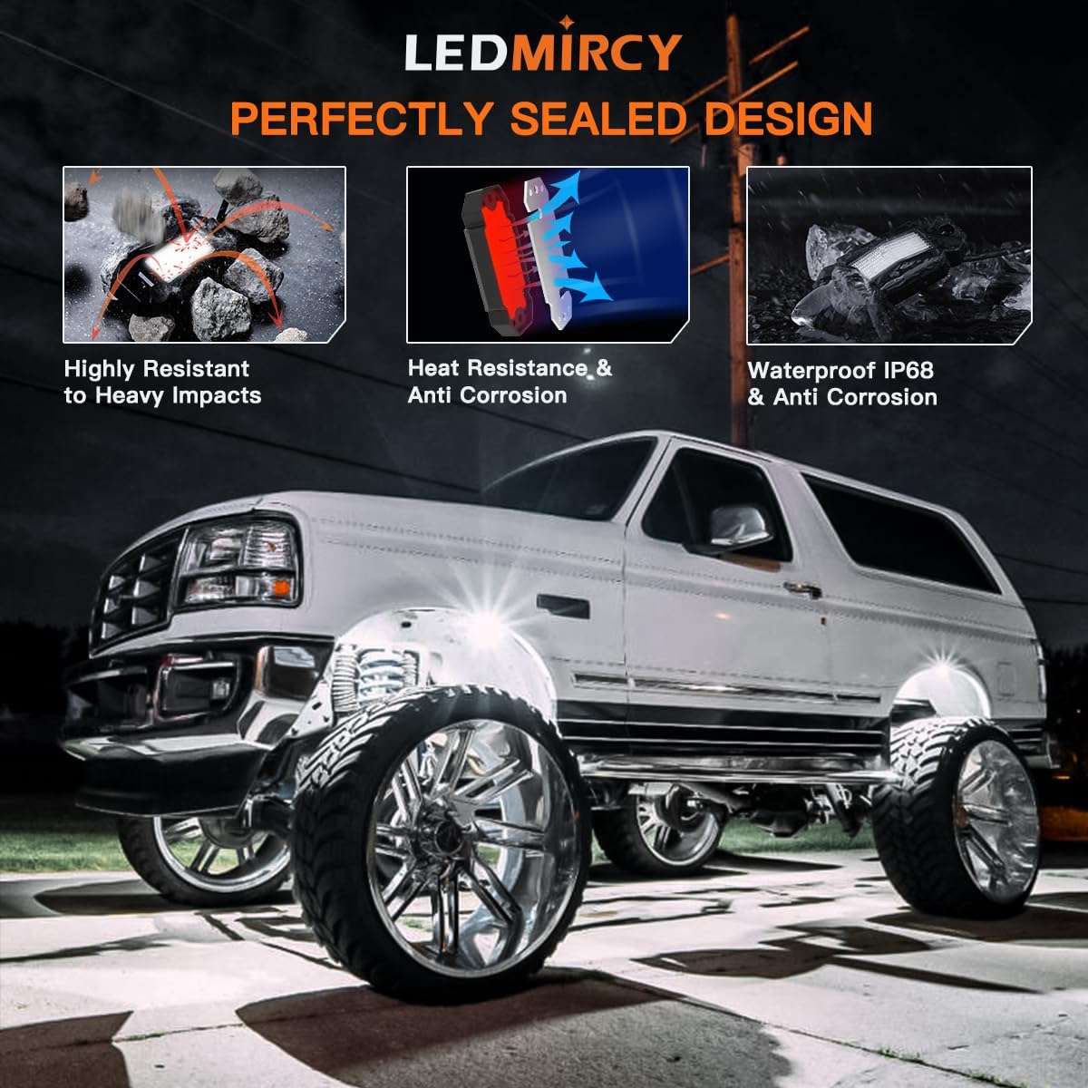 LEDMIRCY R2 Pure White Rock Lights Kit with Rocker Switch Wire Harness ...