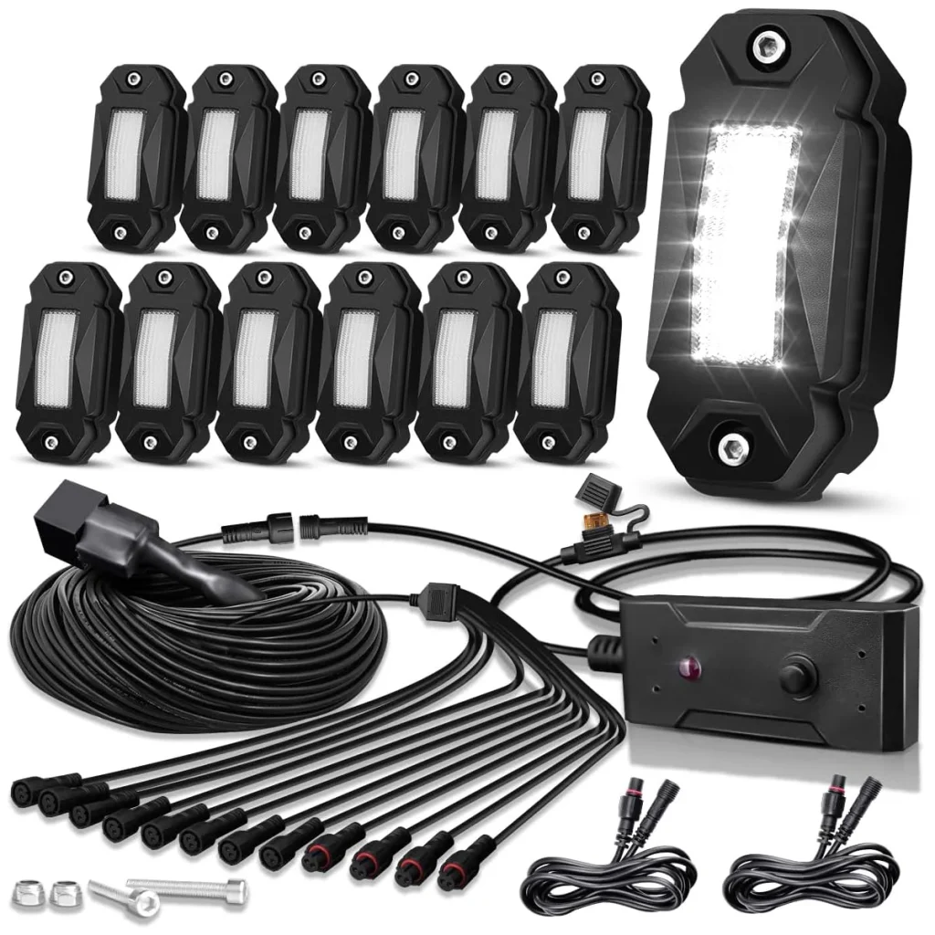 LEDMIRCY R2 Pure White Rock Lights Kit with Rocker Switch Wire Harness ...